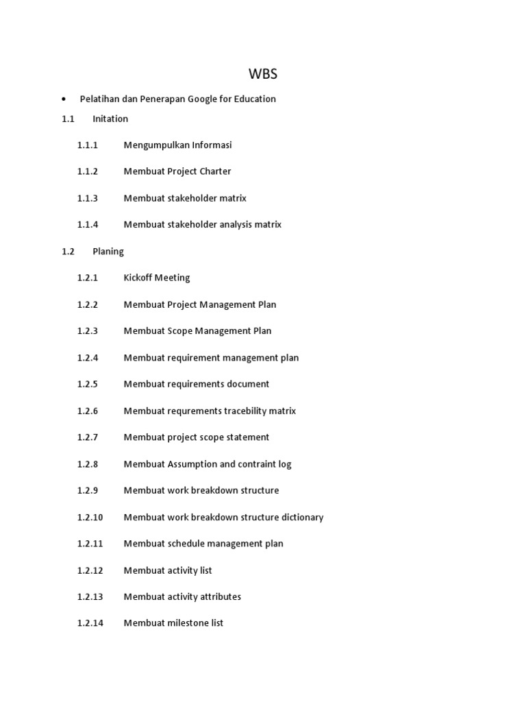 Comprehensive Work Breakdown Structure for Training and Implementation ...