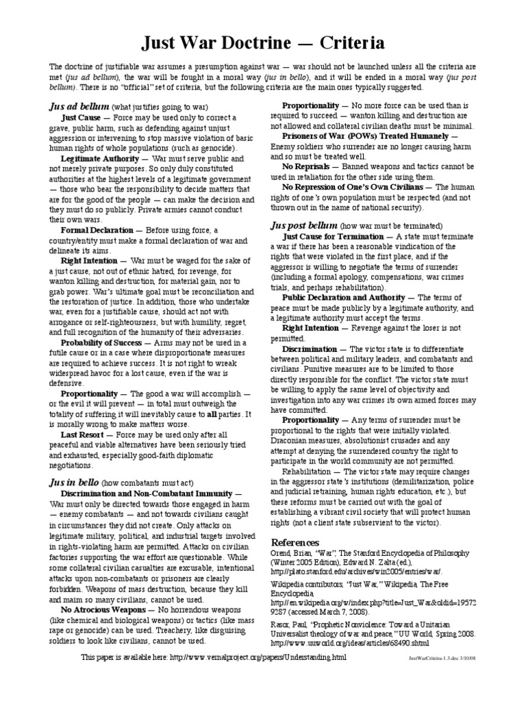 Just War Criteria | PDF | Just War Theory | Law Of War