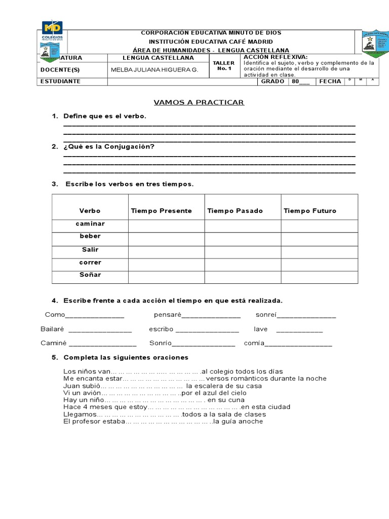 Taller 1 Los Verbos Pdf