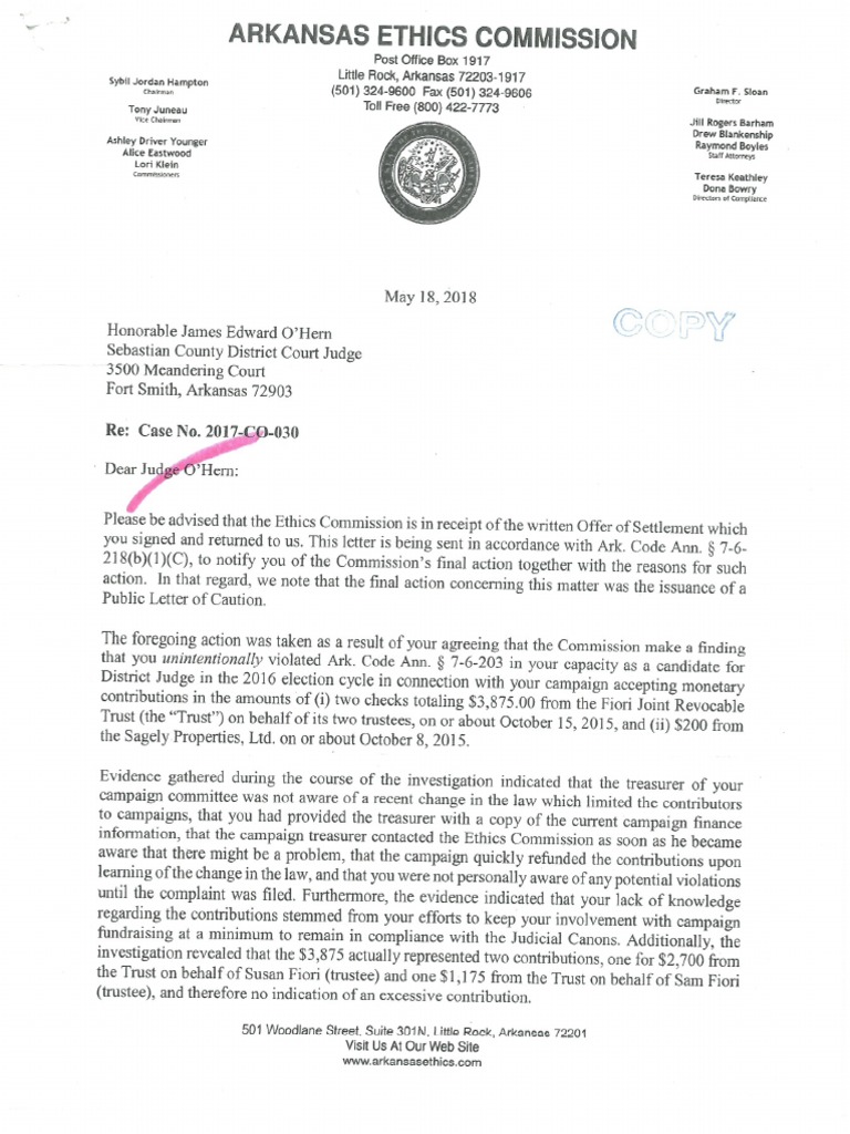 Judge Jim O'Hern Ethics Commission Disposition | PDF