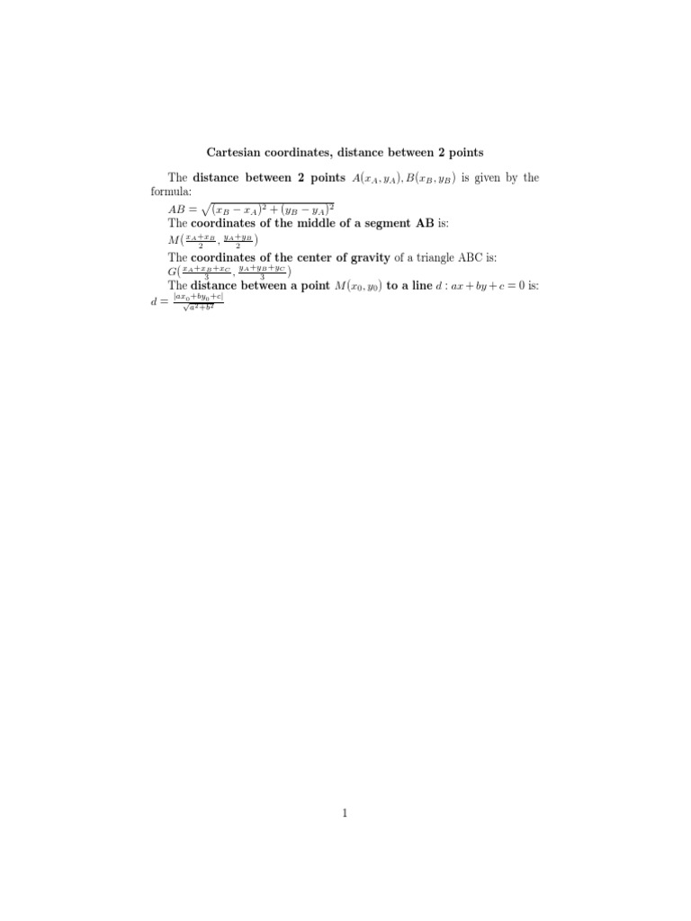 Cartesian Coordinates and Distance Formulas | PDF