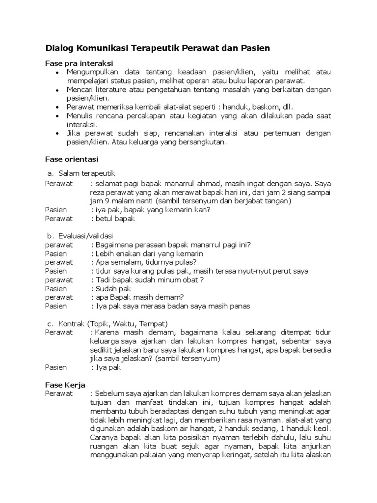 Dialog Komunikasi Terapeutik Perawat Dan Pasien | PDF | Kesehatan Holistik