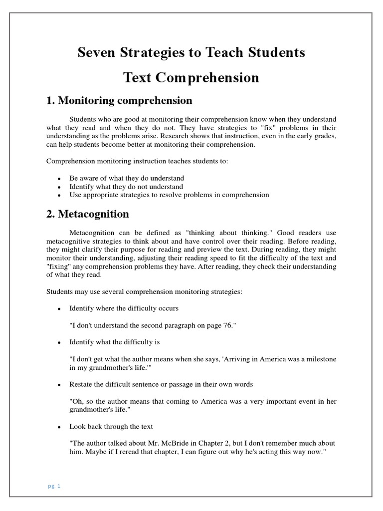 Seven Strategies for Developing Students' Text Comprehension Through ...