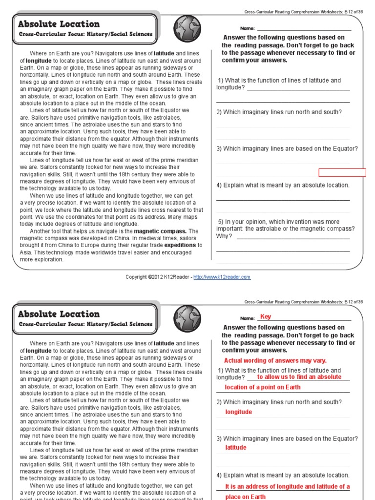 Reading Comprehension - Absolute Location | PDF | Longitude | Equator