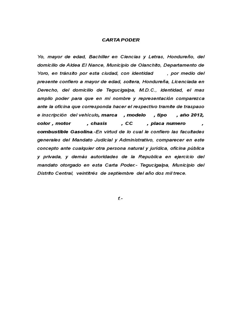 Carta Poder Honduras | PDF | Derecho