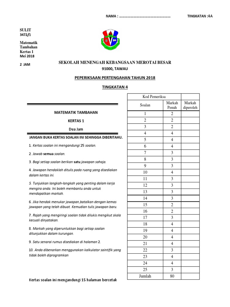Cover PPT Add Math P1 | PDF