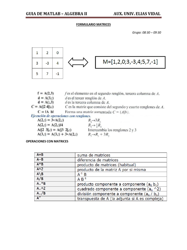 Formulario Matrices | PDF