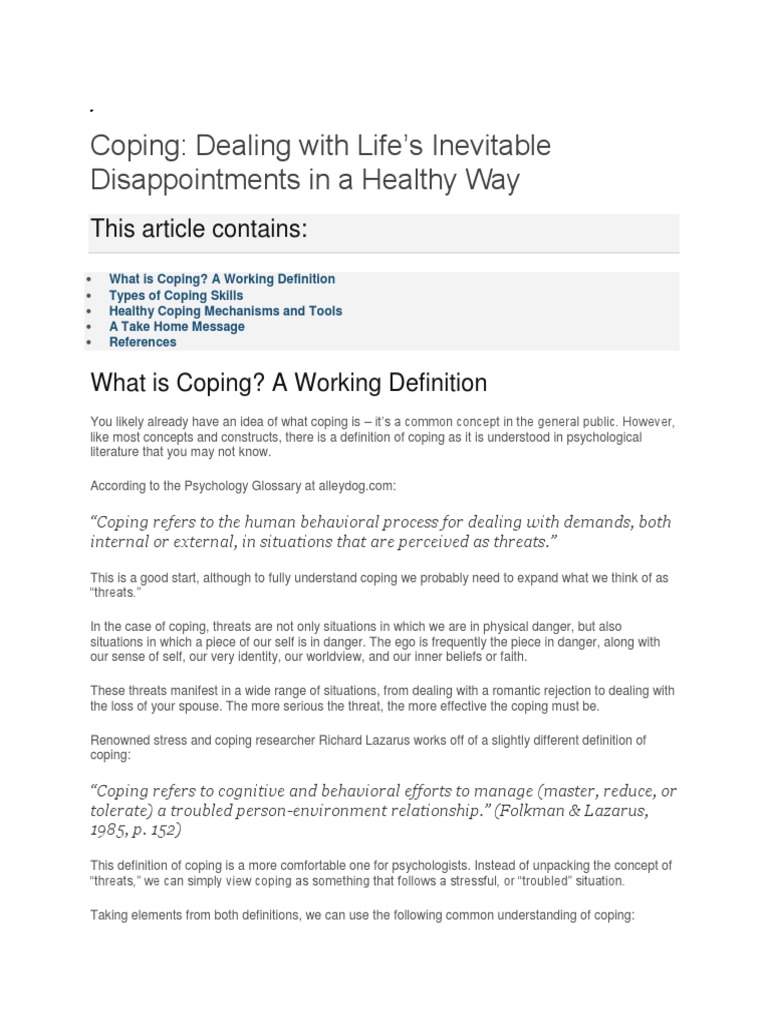 Coping - Dealing With Life's Inevitable Disappointments in A Healthy ...