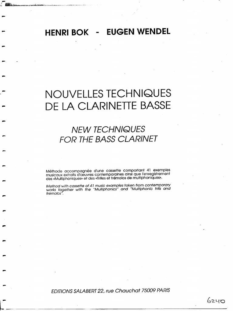 Henri Bok - New Techniques For The Bass Clarinet | PDF
