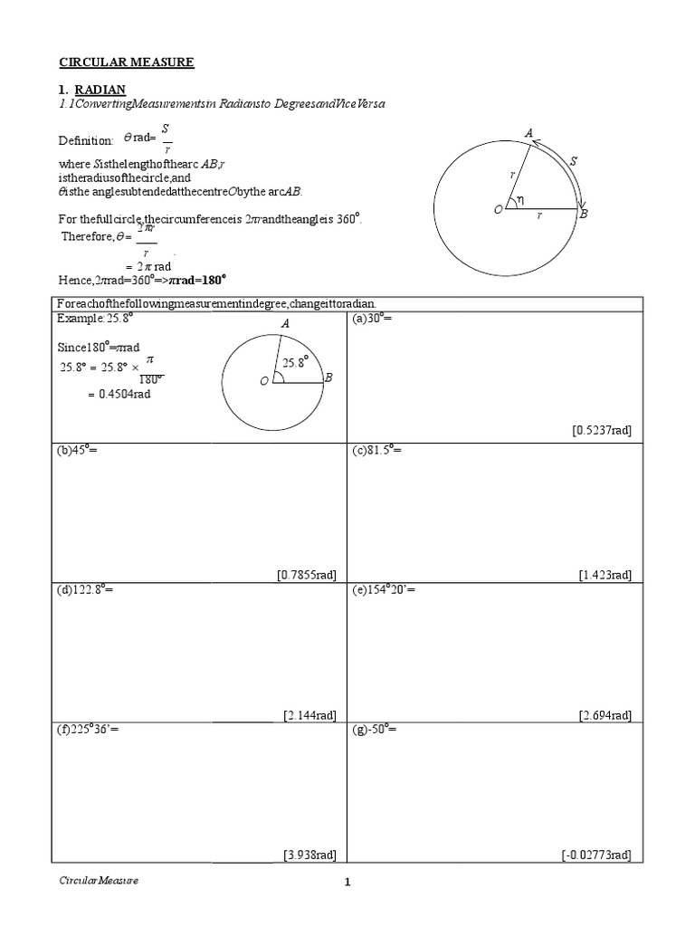 ADDITIONAL MATHEMATICS-Circular Measures | PDF