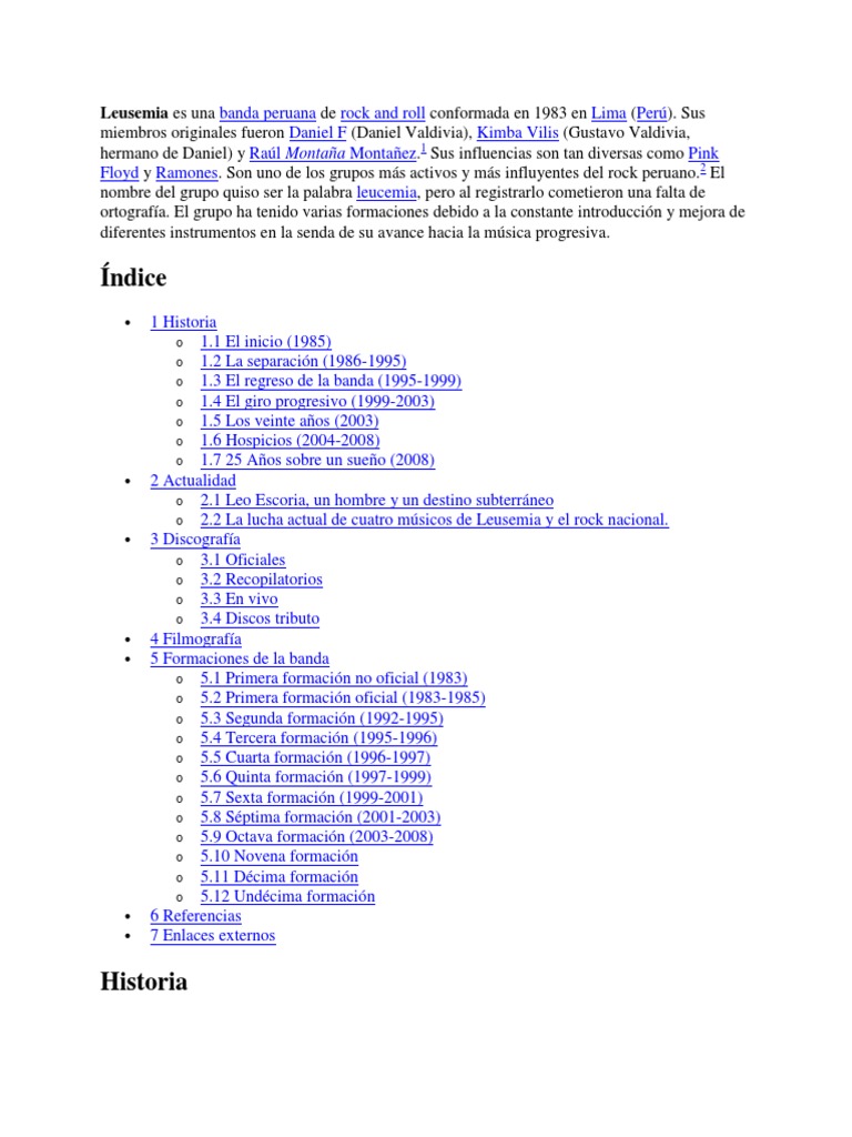 Leusemia Es Una Banda Peruana de Rock and Roll Conformada en 1983 en Lima | PDF | Músicos ...