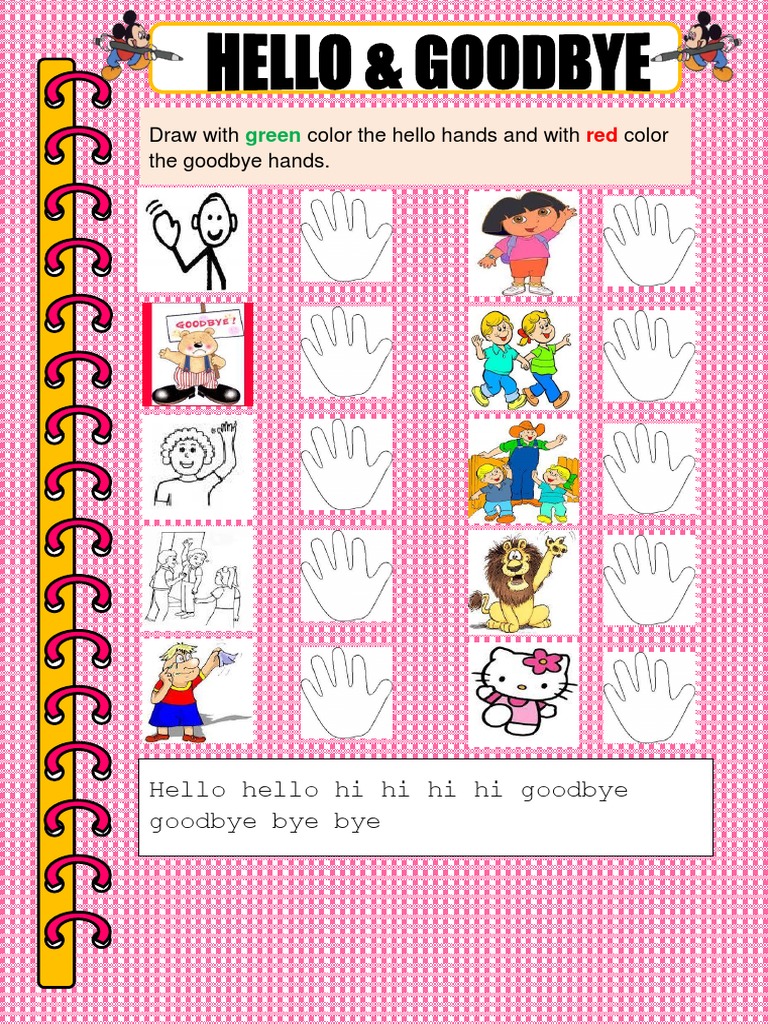 Hello and Goodbye Worksheet 30040 | PDF