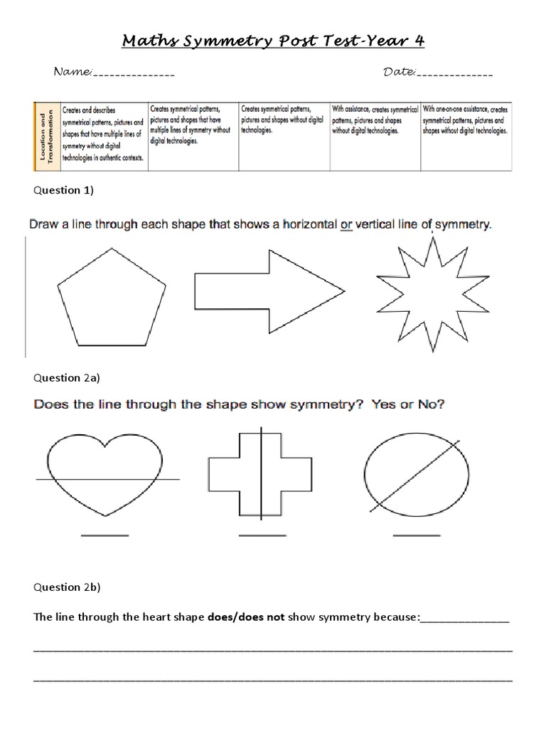 Maths Symmetry Post Test | PDF | Symmetry | Artistic Techniques