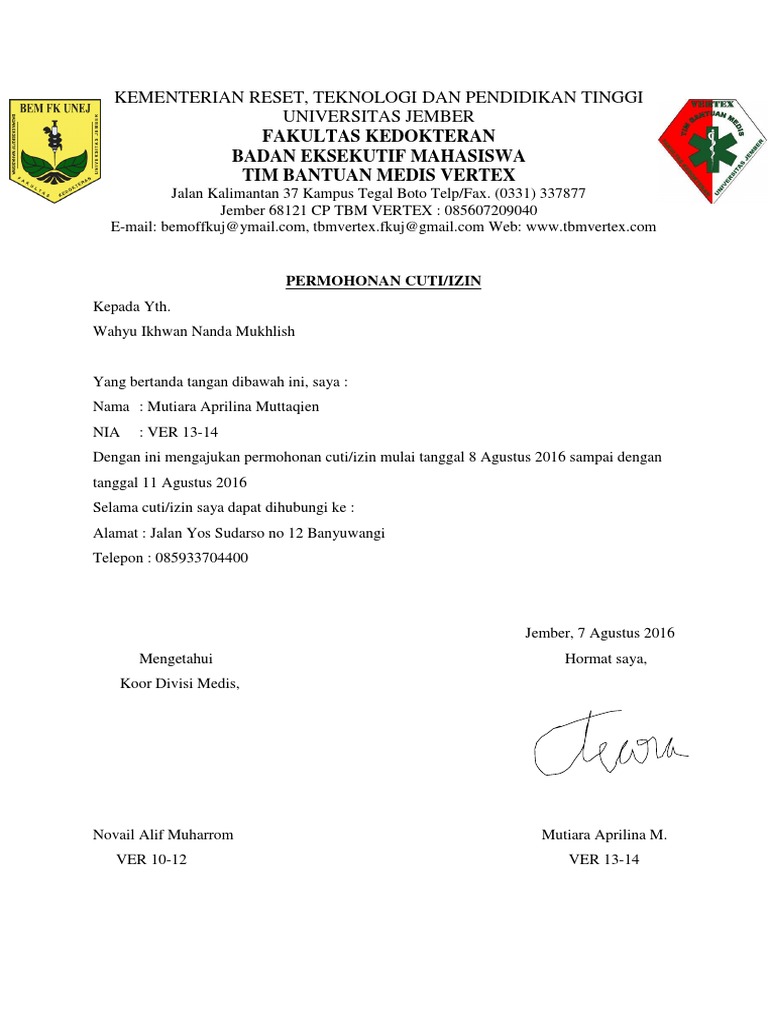 Surat Ijin Cuti | PDF