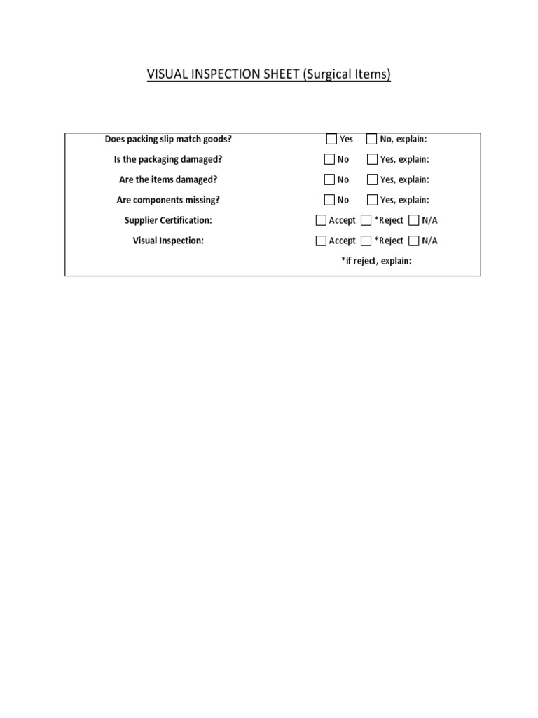 Visual Inspection Sheet (Surgical Items) | PDF