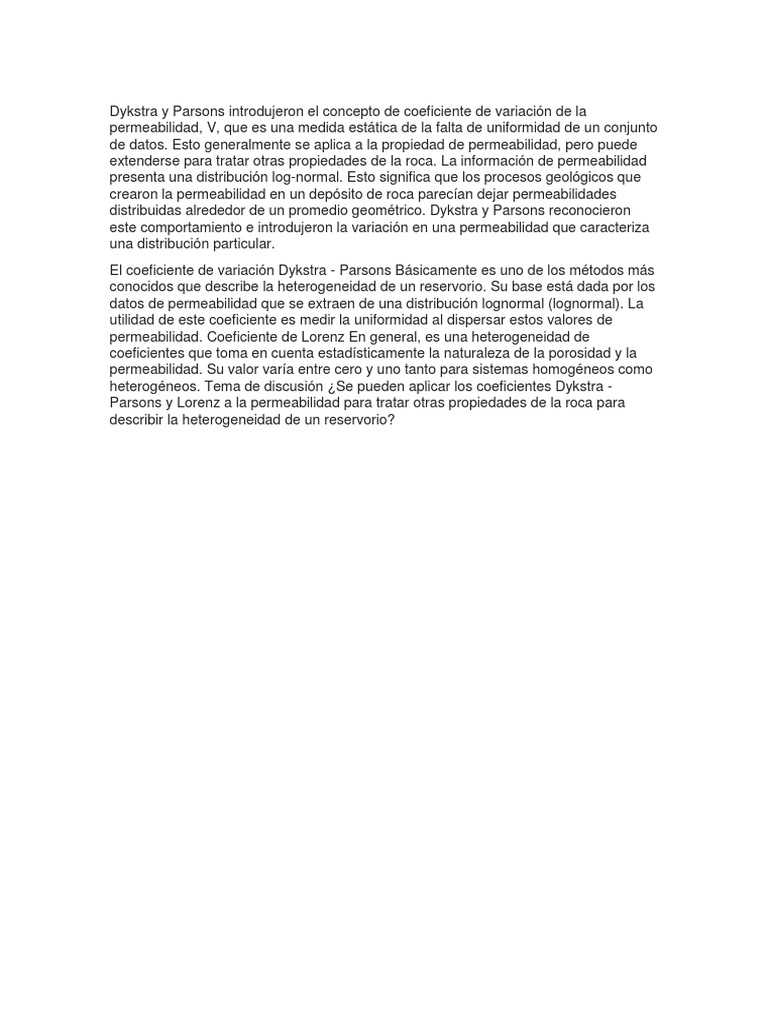 Dykstra y Parsons Introdujeron El Concepto de Coeficiente de Variación ...