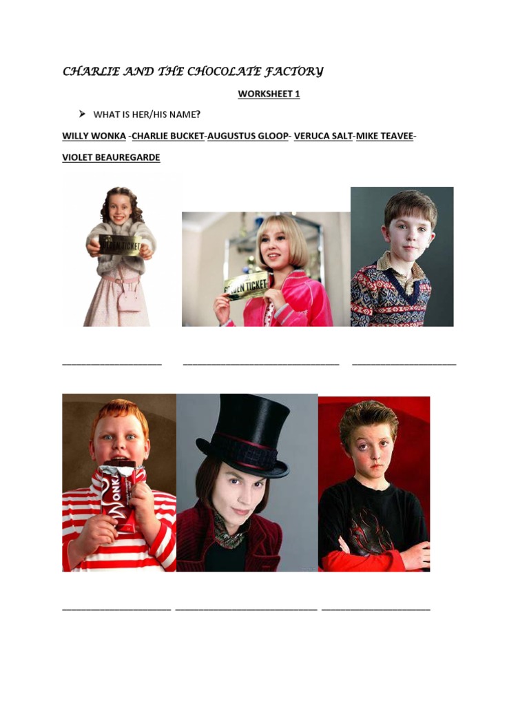 Willy Wonka - Charlie Bucket-Augustus Gloop-Veruca Salt-Mike Teavee ...