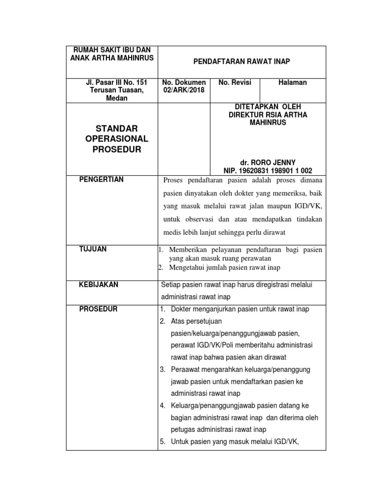 Sop Rawat Inap | PDF