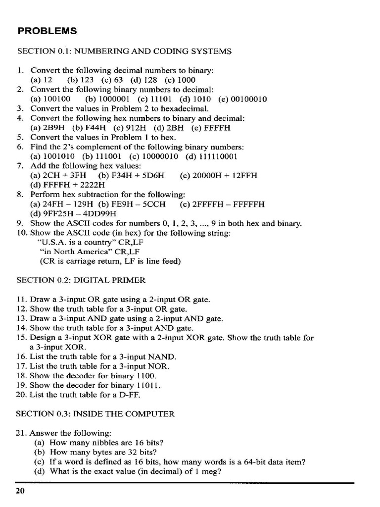 Binary Numbers Chart 1 20