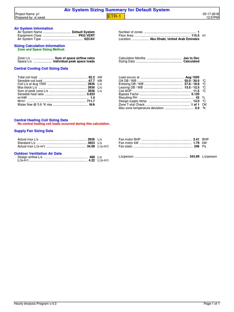 Hap Calculations - Etr-1 | PDF | Hvac | Air Conditioning