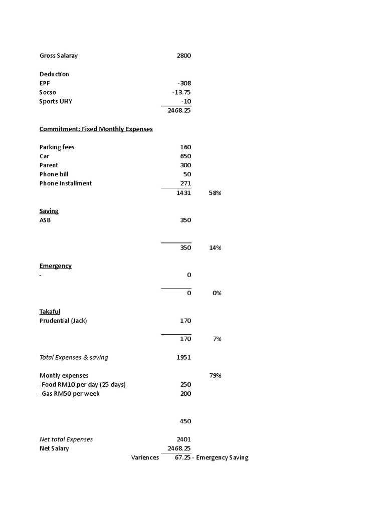 Monthly Salary and Expense Breakdown | PDF