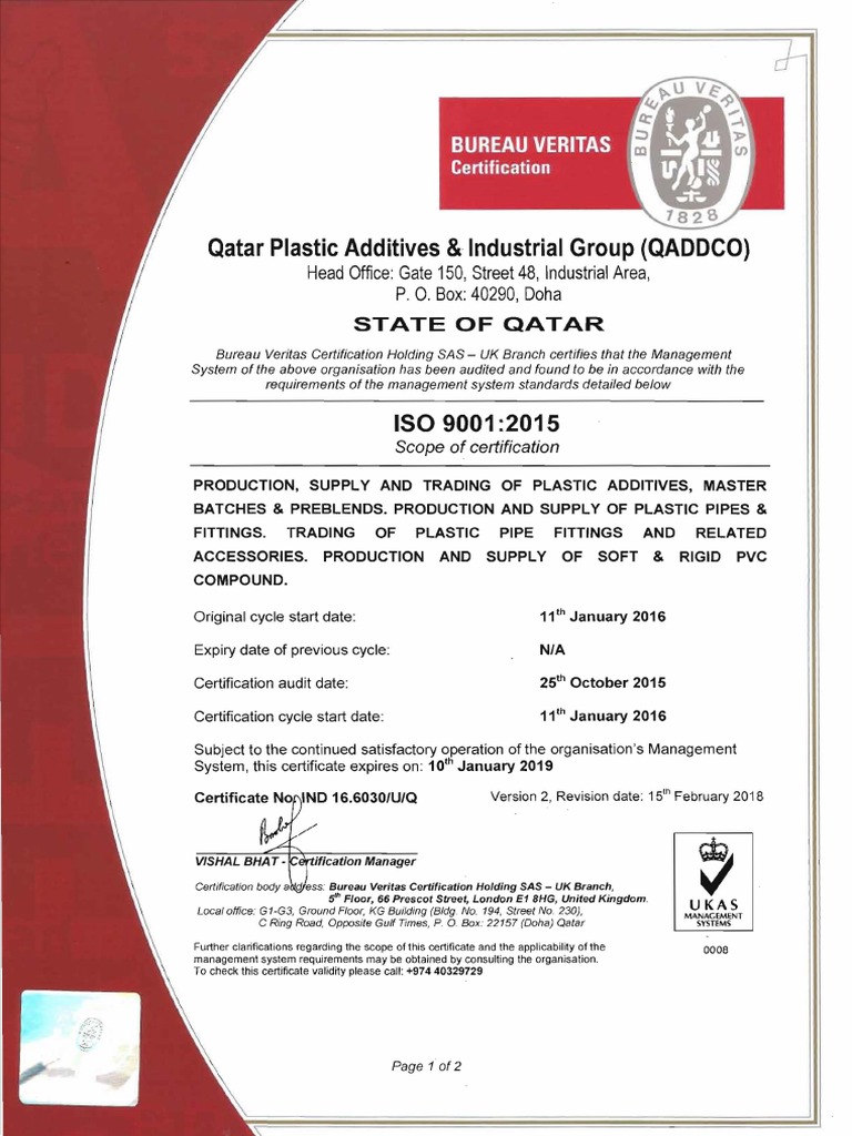 QADDCO ISO Certificate | PDF | Plastic | Iso 9000