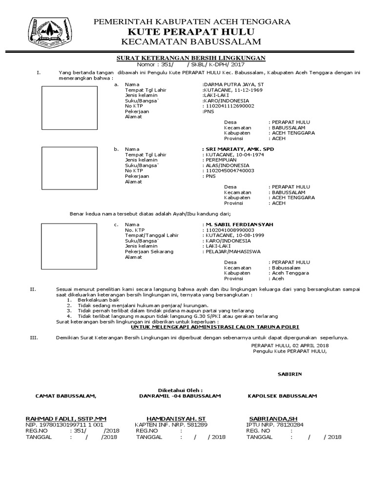 Blanko Bersih Lingkungan (SKBL) | PDF