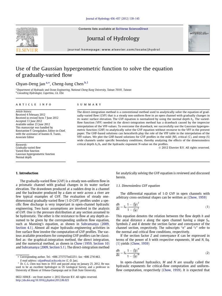 Use of Gaussian Hypergeometric Function to Solve Gradually-Varied Flow Equation | PDF | Integral ...