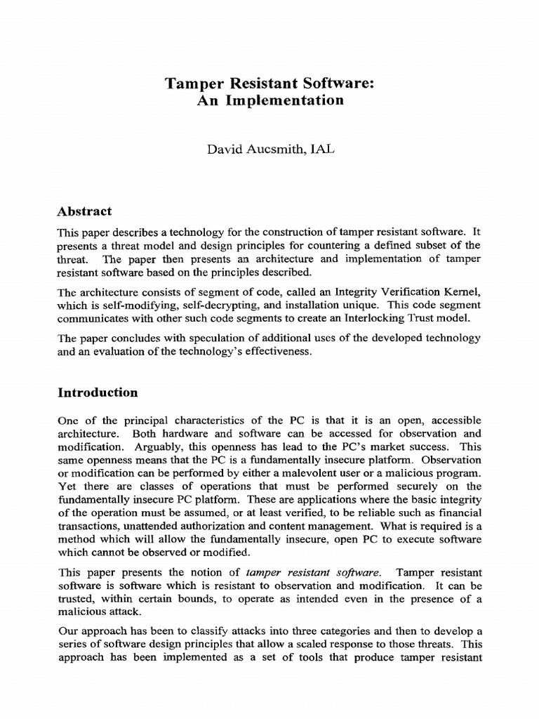 Tamper Resistant Software: An Implementation | PDF | Cryptography | Malware
