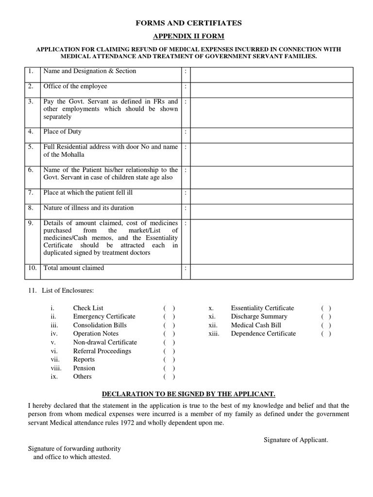 Appendix II Form Appendix II Form