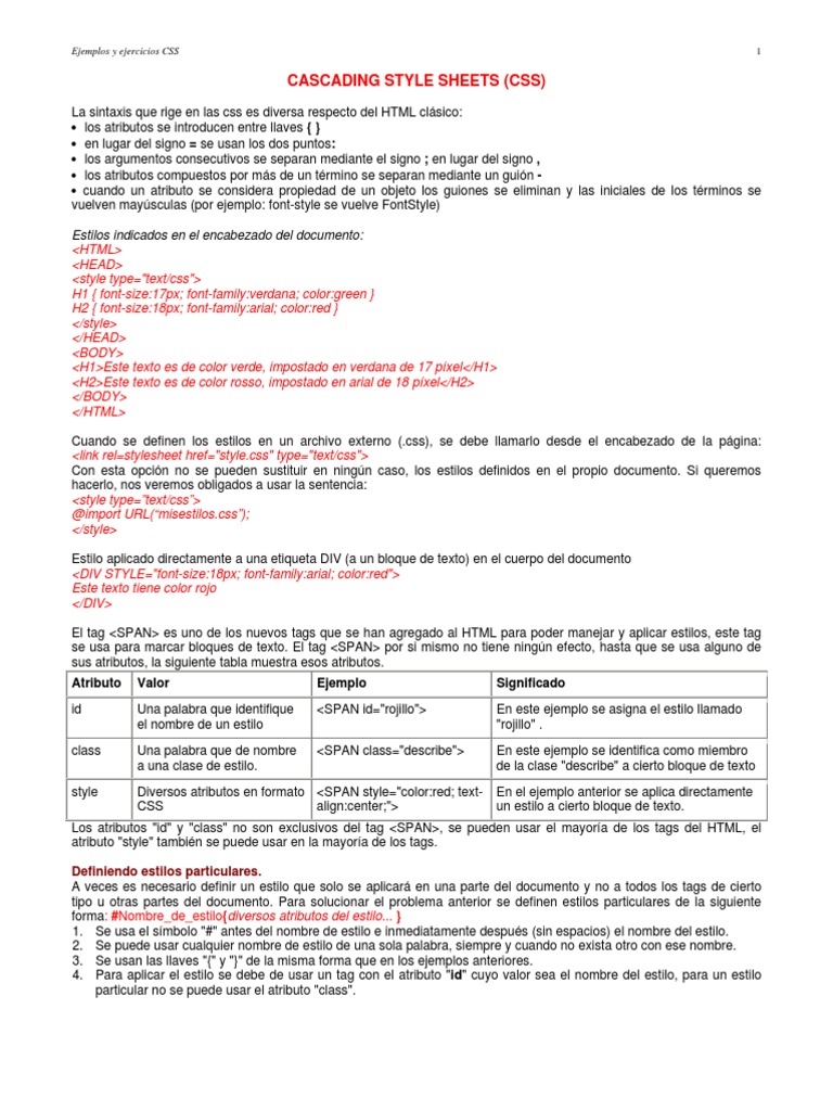 Css Ejercicios | PDF | Hojas de estilo en cascada | Serif