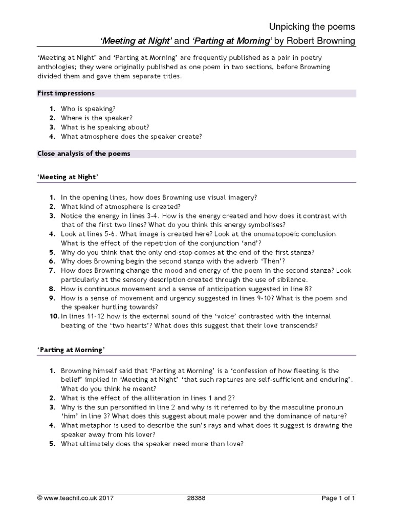 Meeting at Night' and Parting at Morning' by Robert Browning | PDF | Poetry