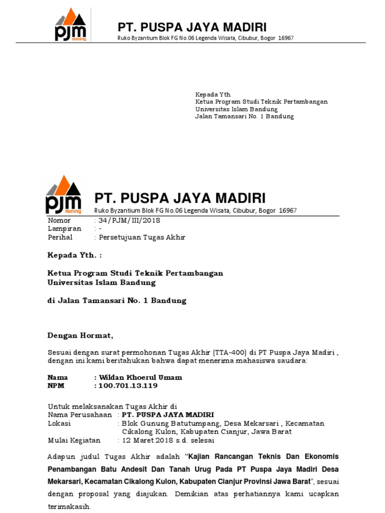 Surat Balasan Ta PT - PJM | PDF