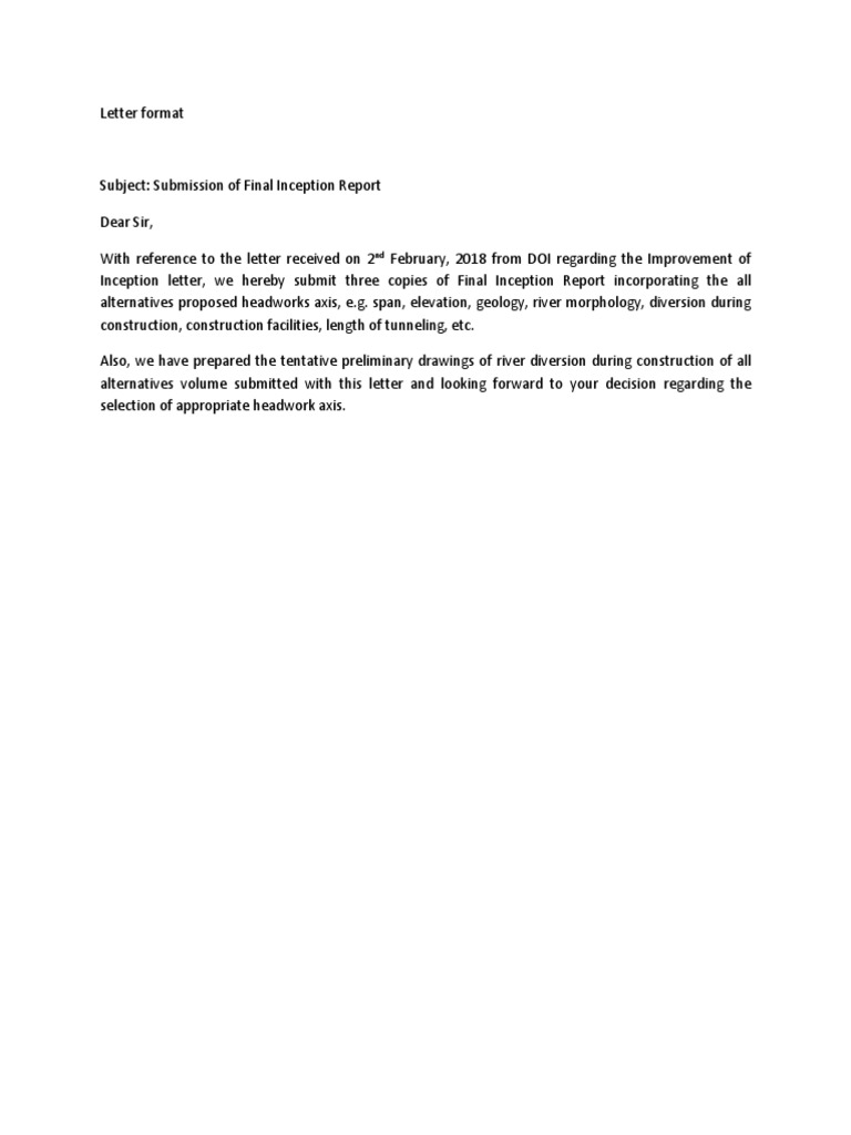 Final Inception Report Submission Letter | PDF