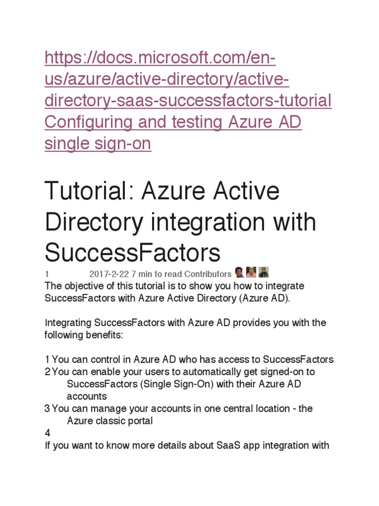 Azure Active Directory Integration With SuccessFactors | PDF | Public ...