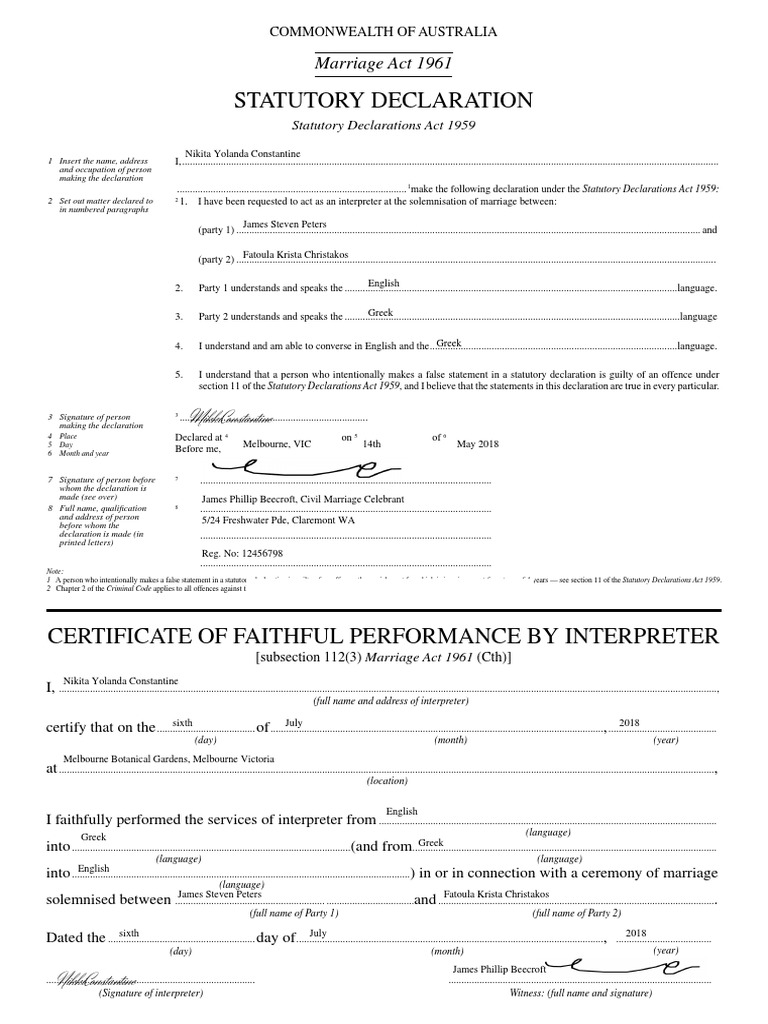 JIM and TOULA New Certificate of Faithful Performance by Interpreter ...