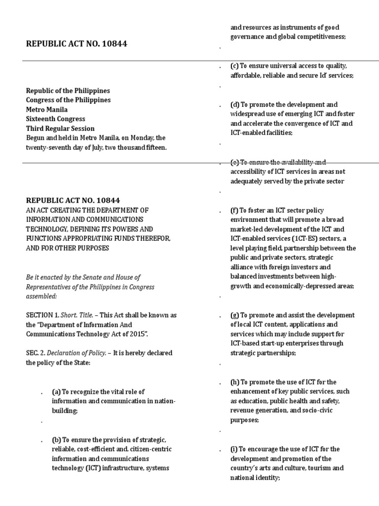 Republic Act No. 10844 | E Government | Chief Information Officer