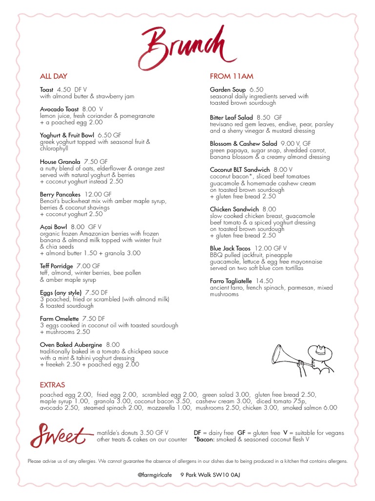 Menu Farm Girl Chelsea | PDF | Salad | Yogurt