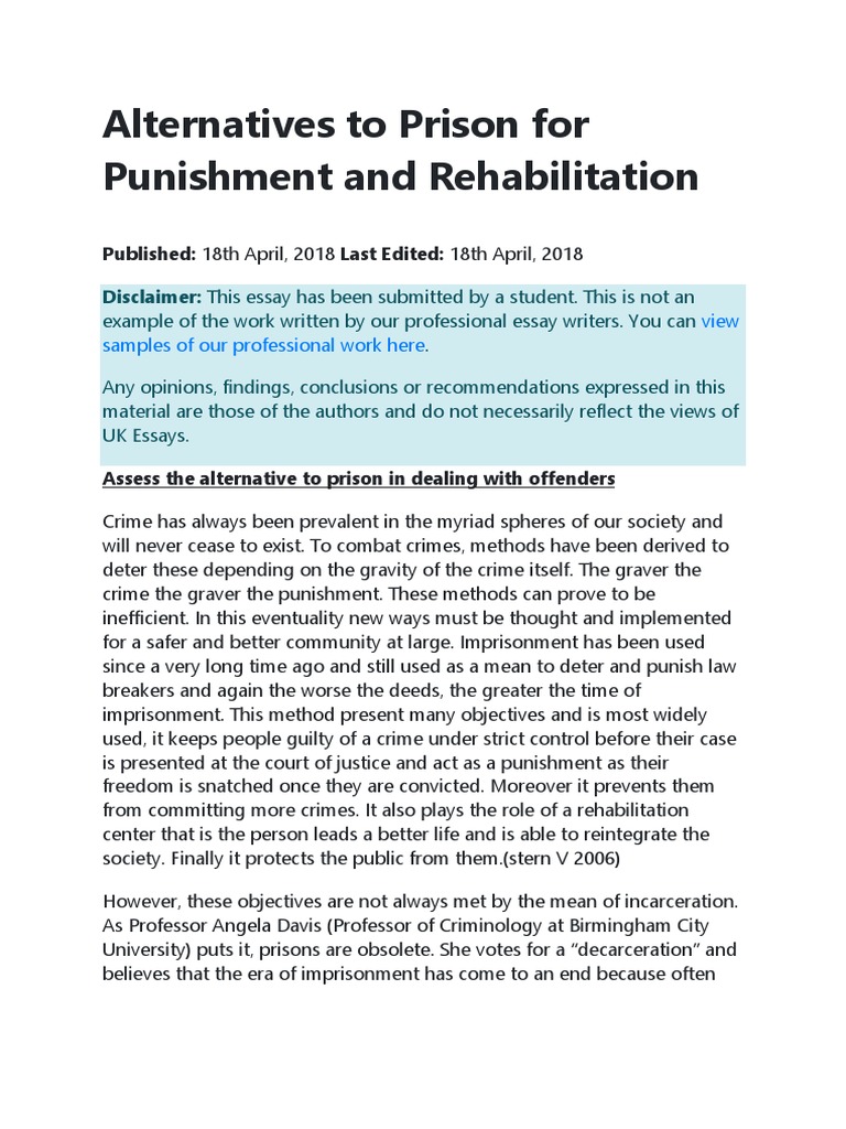 Alternatives To Prison For Punishment and Rehabilitation | PDF | Prison ...