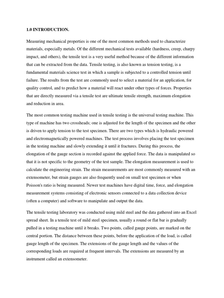 Tensile Test Report for Mild Steel | PDF | Chemical Product Engineering ...