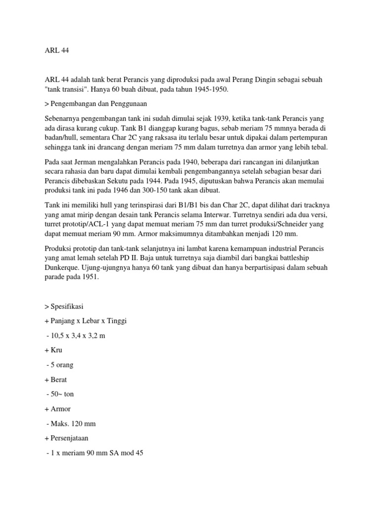 ARL-44 Tank | PDF | Tracked Armoured Fighting Vehicles | Military Vehicles