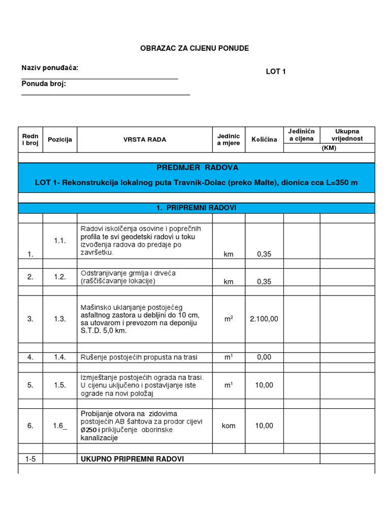 Obrazac Za Cijenu | PDF