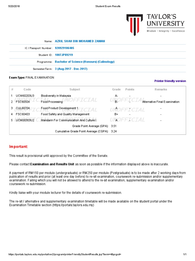 Student Exam Results | PDF | Grading (Education) | Postgraduate Education