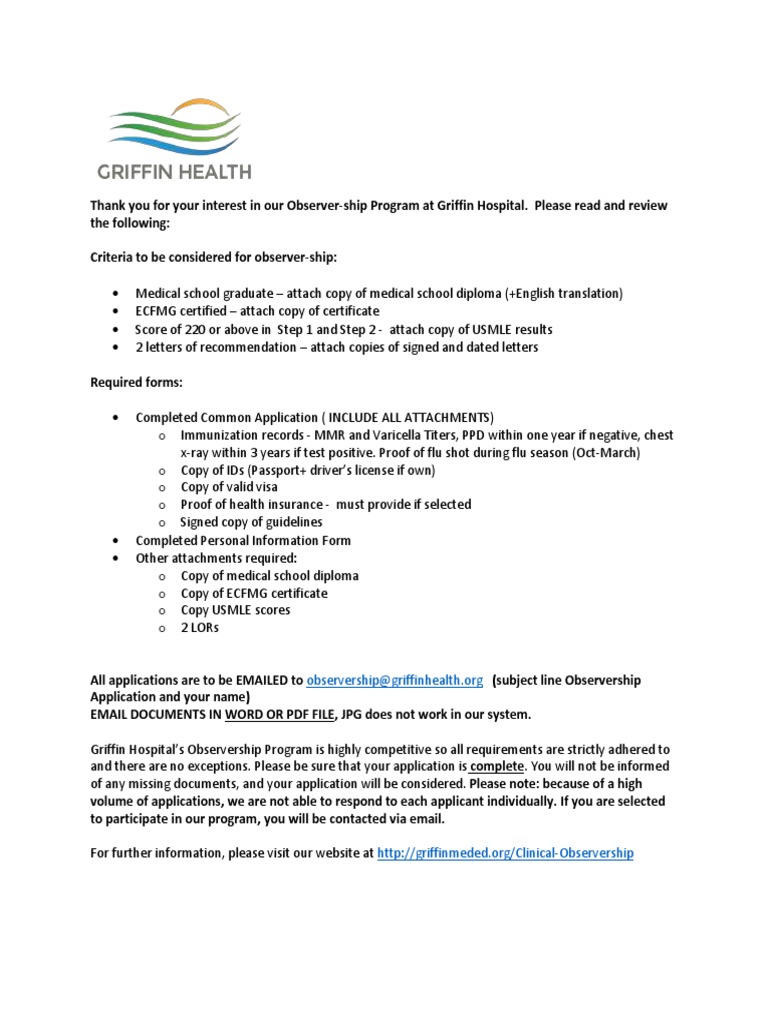 Griffin Observership Application | PDF | Business