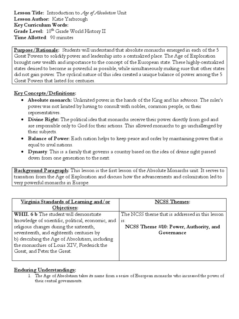 Intro To Absolutism | PDF | Absolute Monarchy | Monarchy