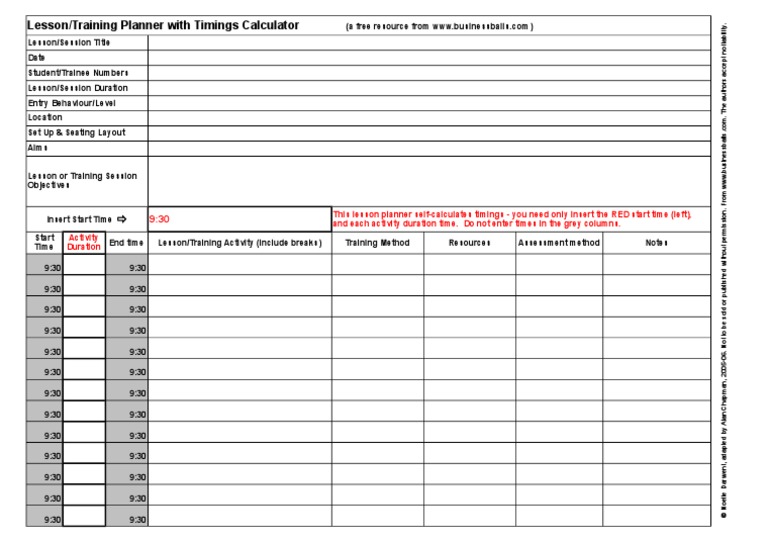Lesson Training Planner Calculator | PDF