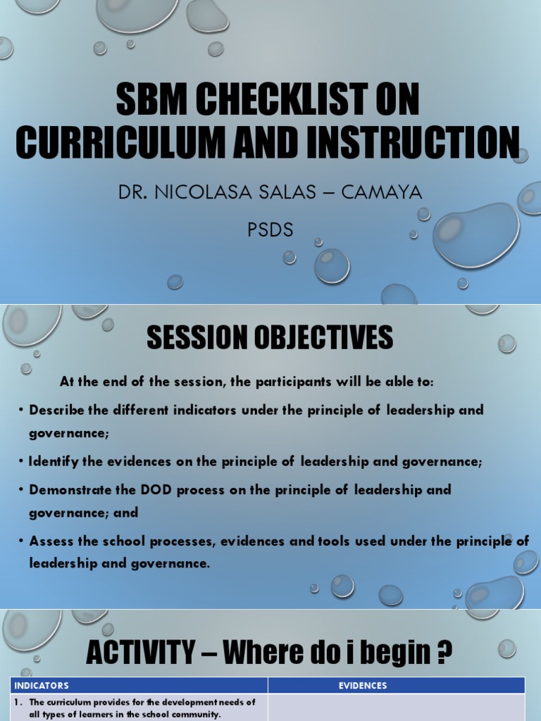 SBM CHECKLIST On Curriculum and Instruction | PDF | Educational Assessment | Curriculum