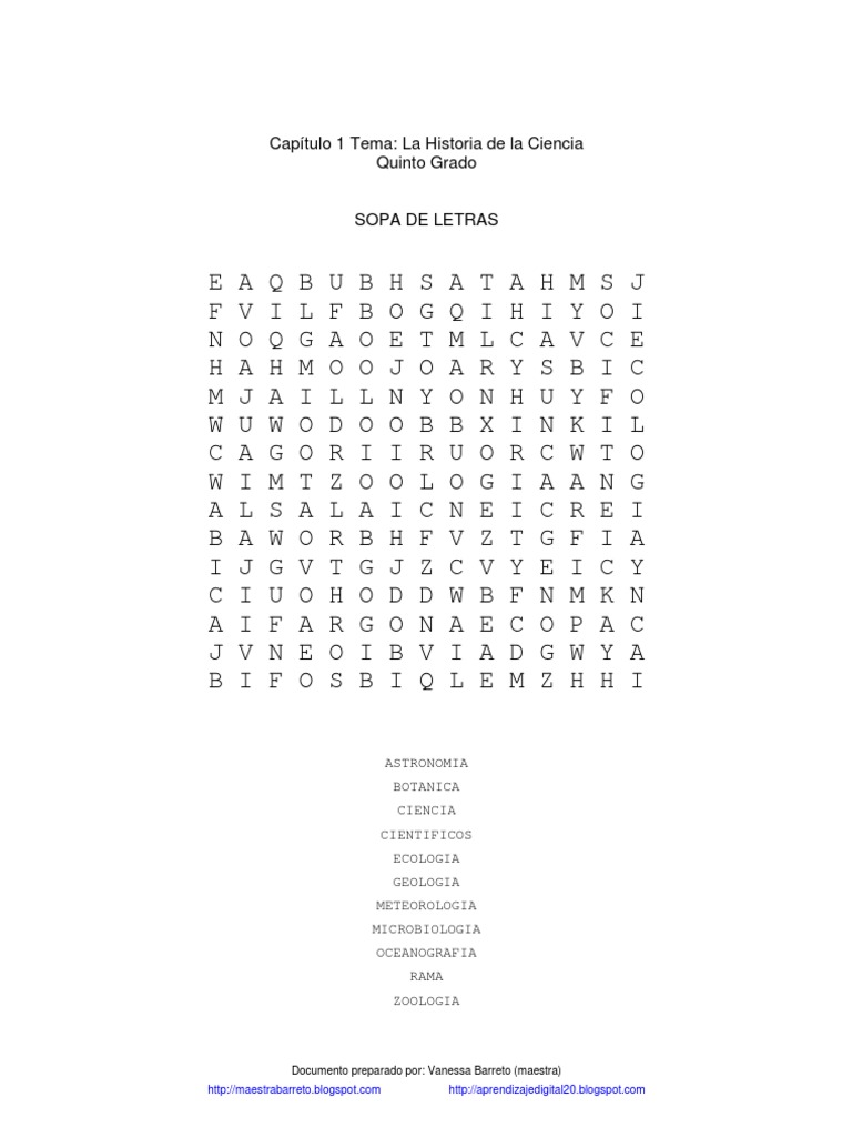 Sopa de Letras Historia de la Ciencia