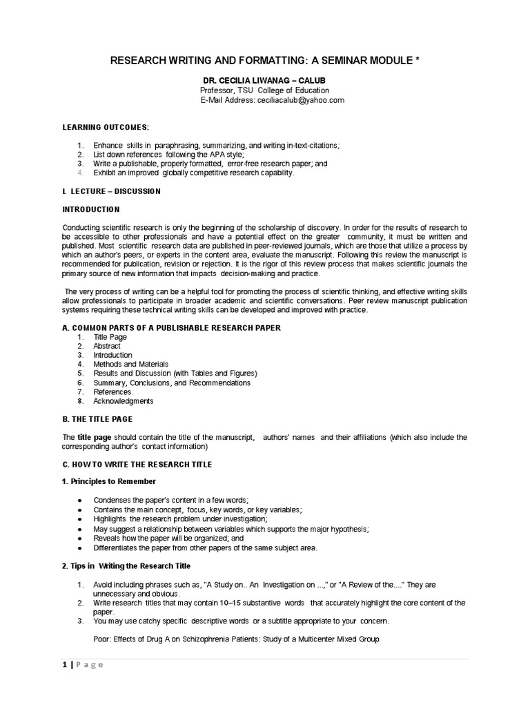 Module On Research Writing and Formatting | PDF | Survey Methodology ...