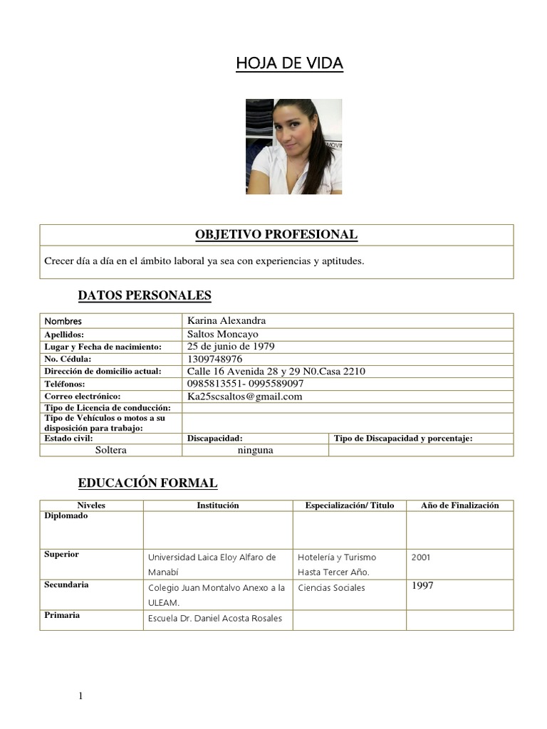 Formato Hoja De Vida Nuevo Red Socio Empleo Manta 2 Pdf Business